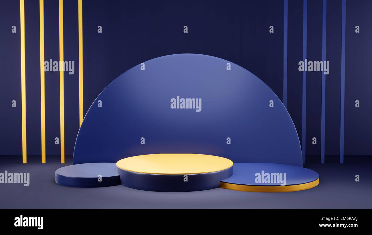 Abstract geometry shape podium, blue and gold pastel product stand ...