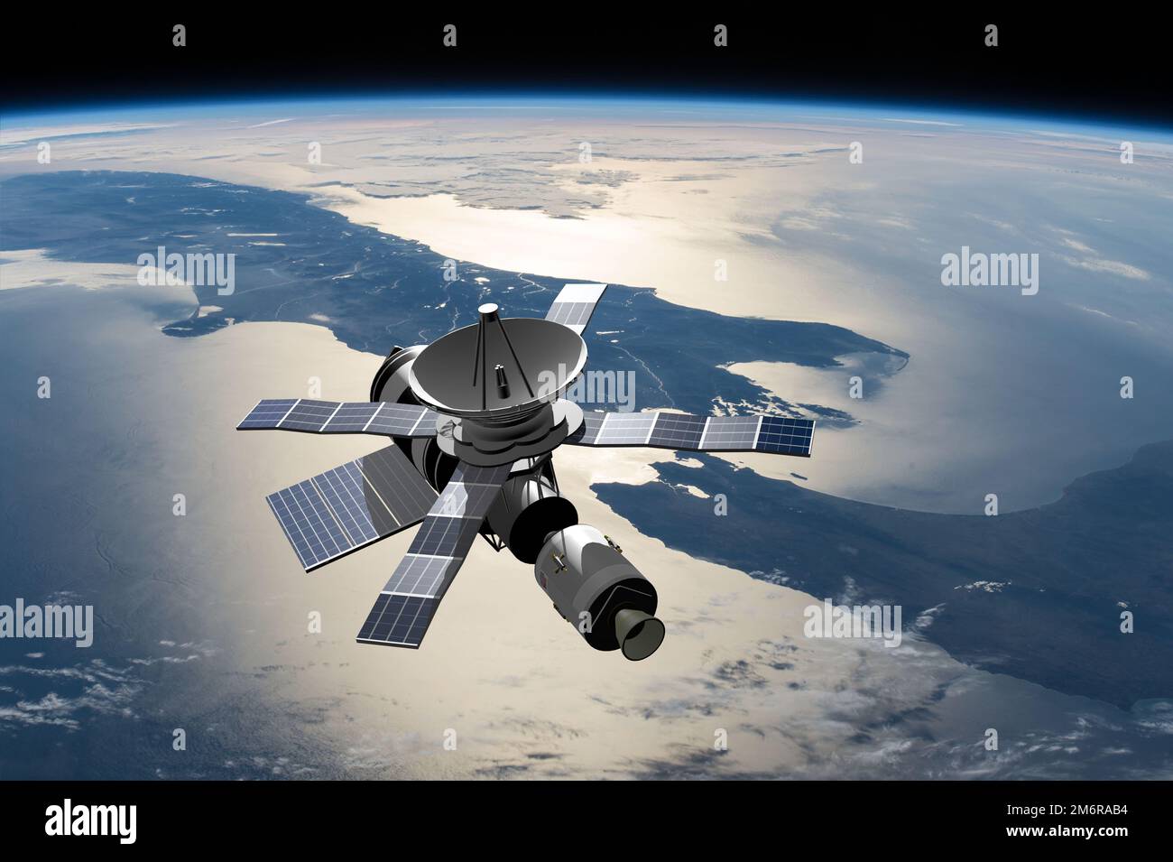 A modified version of Skylab - satellite laboratory, orbiting over New ...