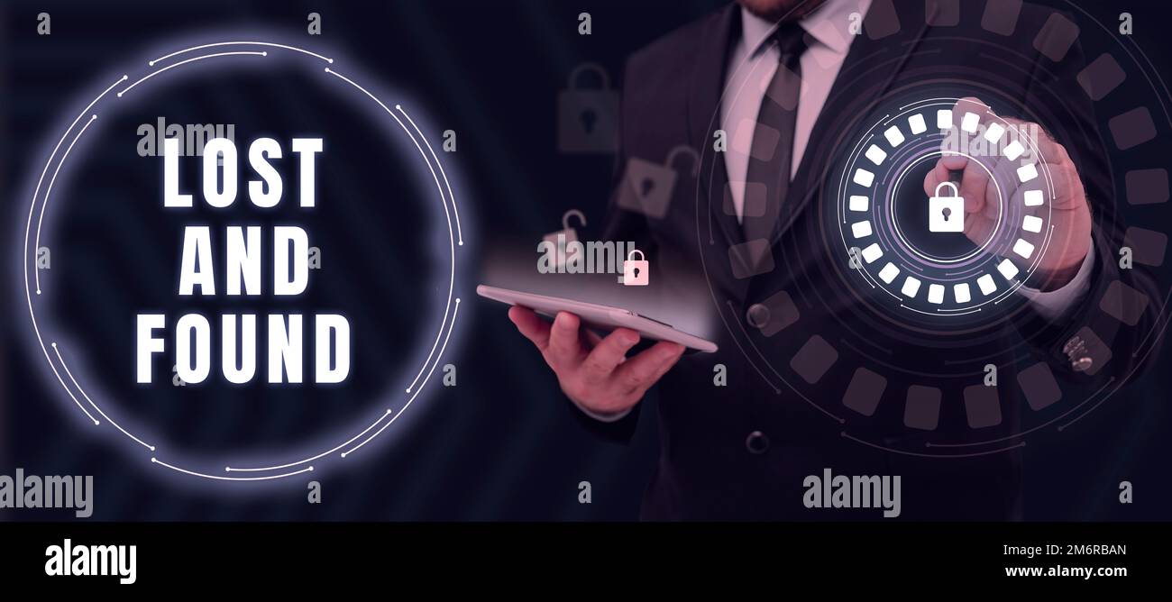 Text caption presenting Lost And Found. Concept meaning Place where you ...