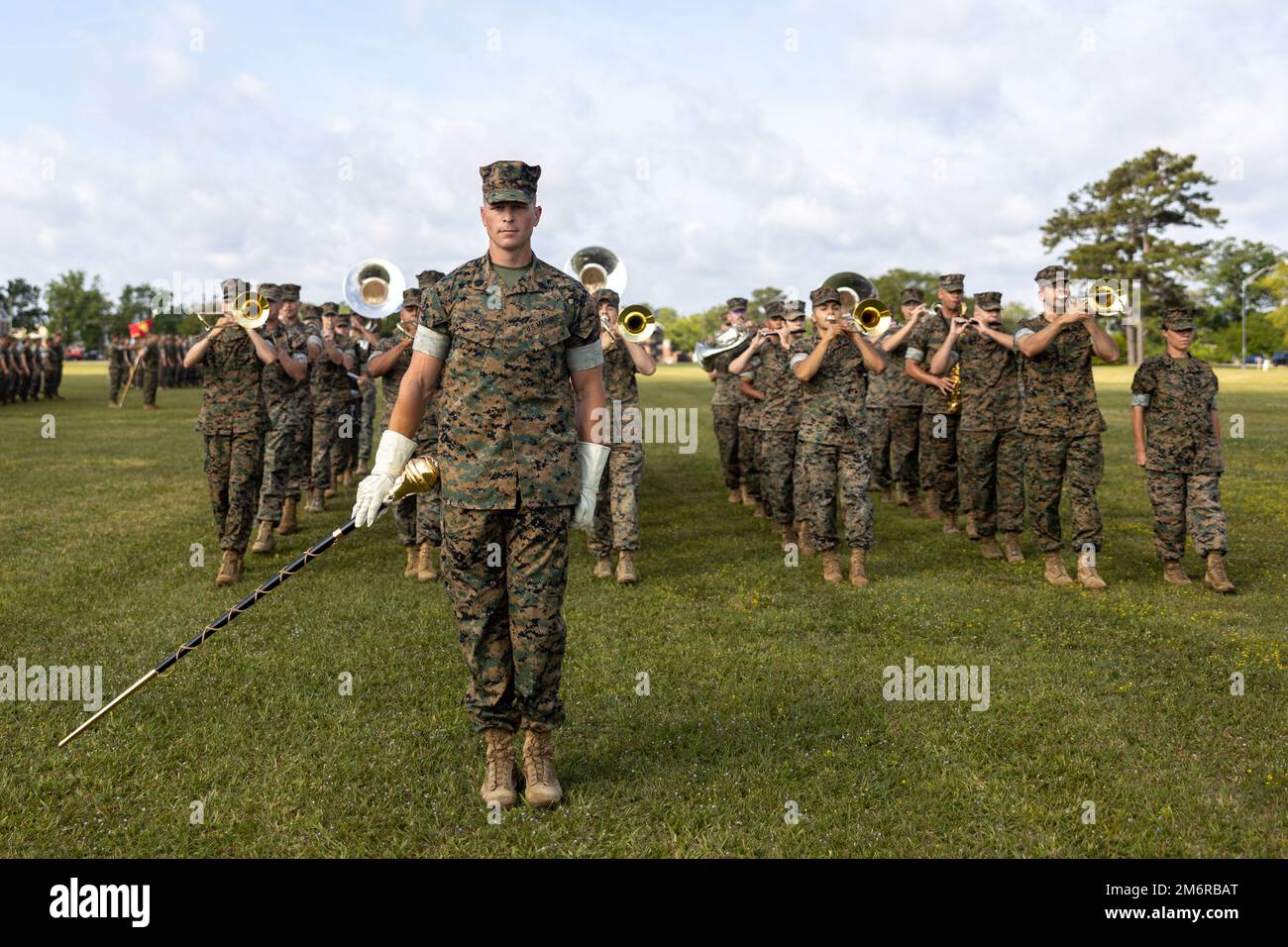 U.S. Marines with the 2d Marine Division (MARDIV) band march at a ...