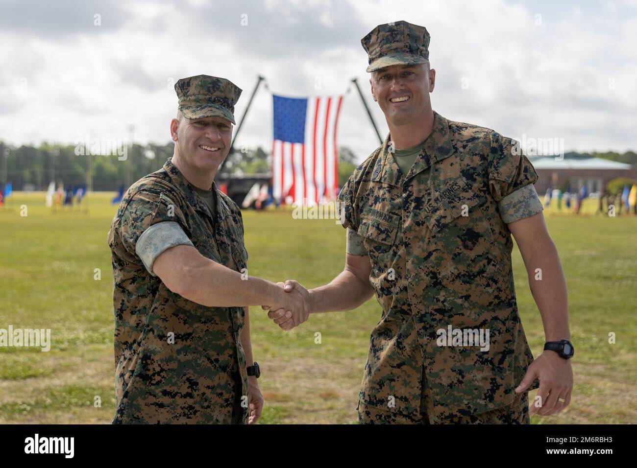 U.S. Marine Corps Sgt. Maj. Keith D. Hoge, left, and Sgt. Maj. Clifford ...