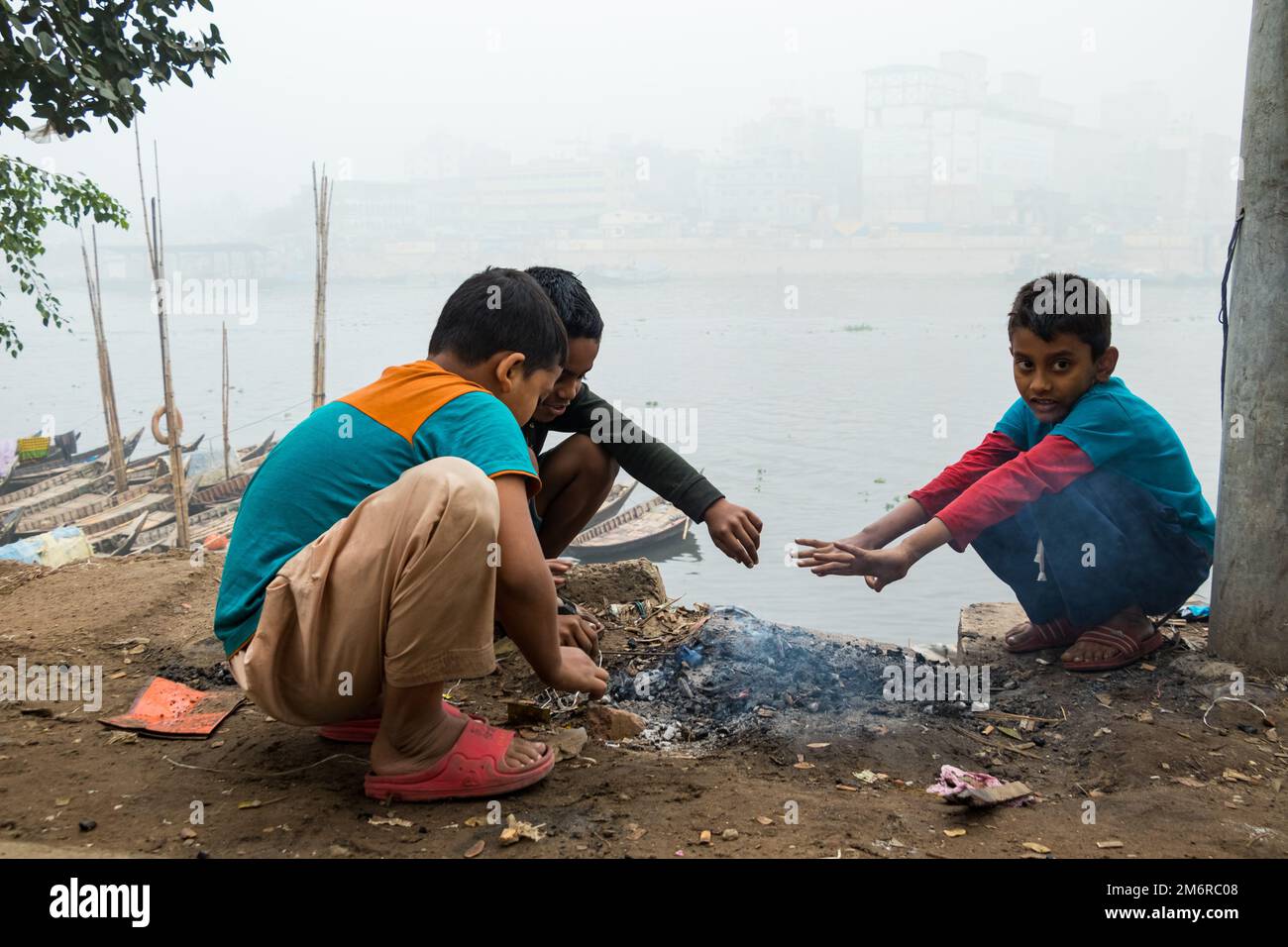 Foggy morning lifestyle beside the riverbank. This photo was taken on ...