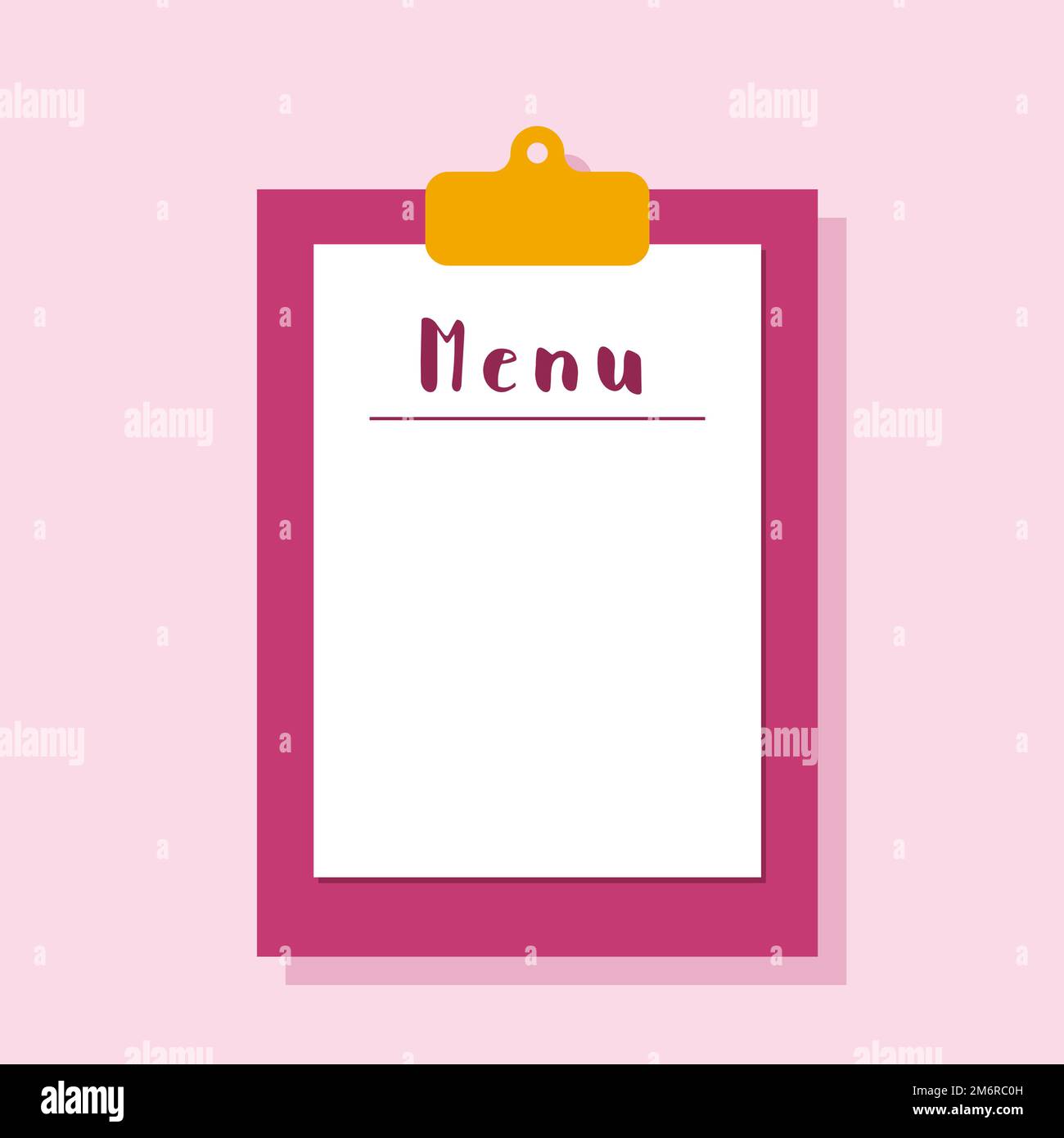 Clipboard restaurant menu. Blank menu template pink vector design Stock ...