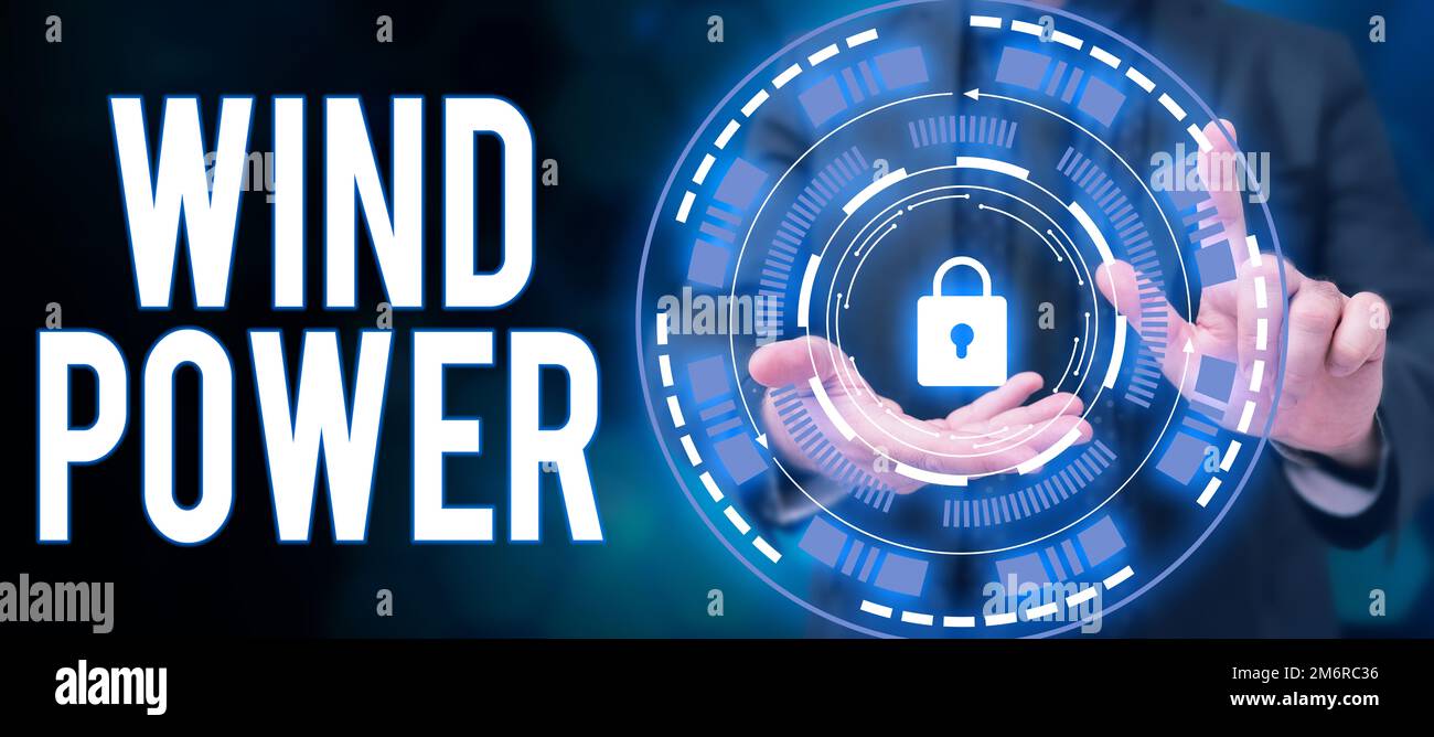 Conceptual display Wind Power. Word Written on use of air flow to ...