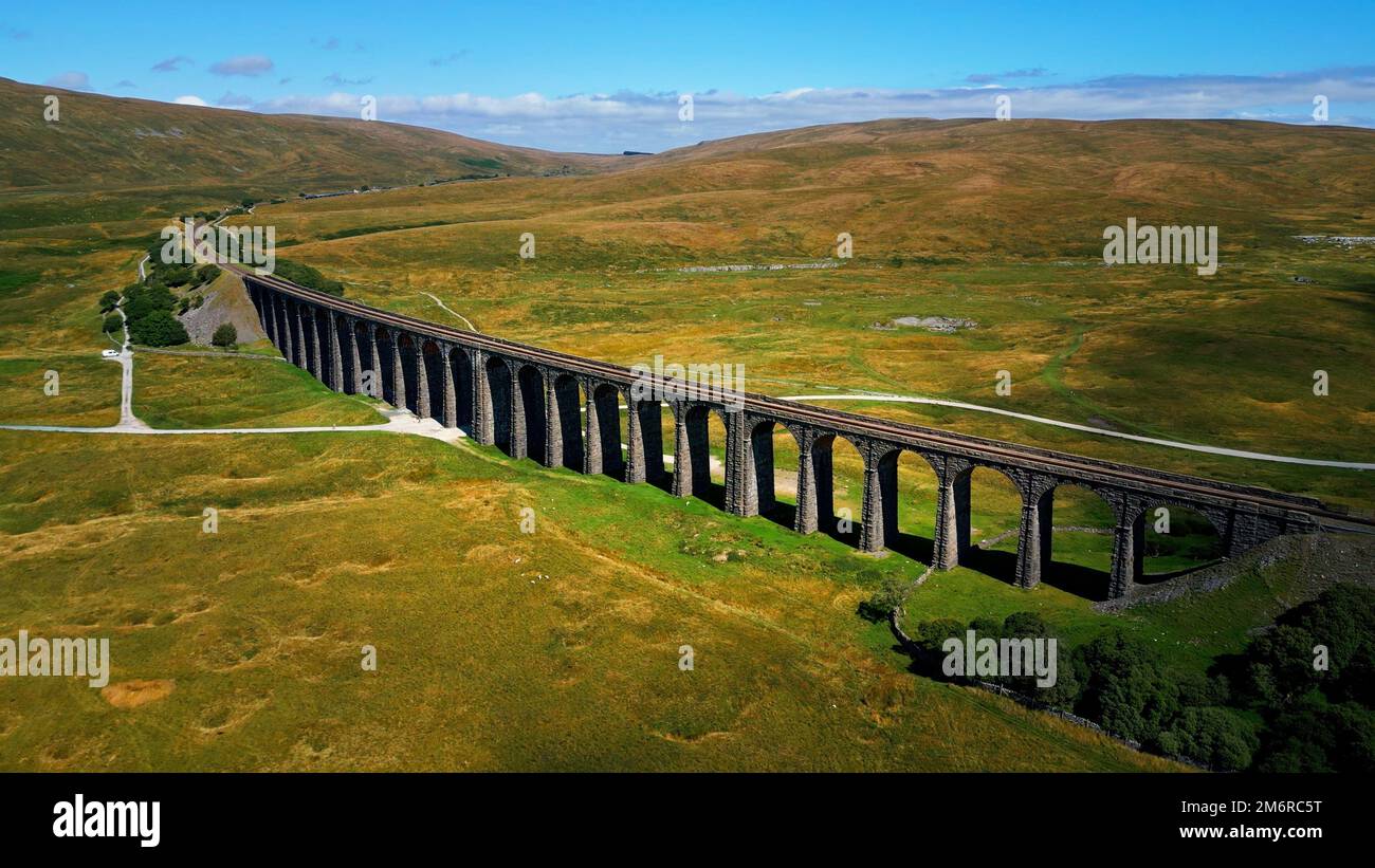 Ribblehead Viaduct at Yorkshire Dales National Park - aerial view ...