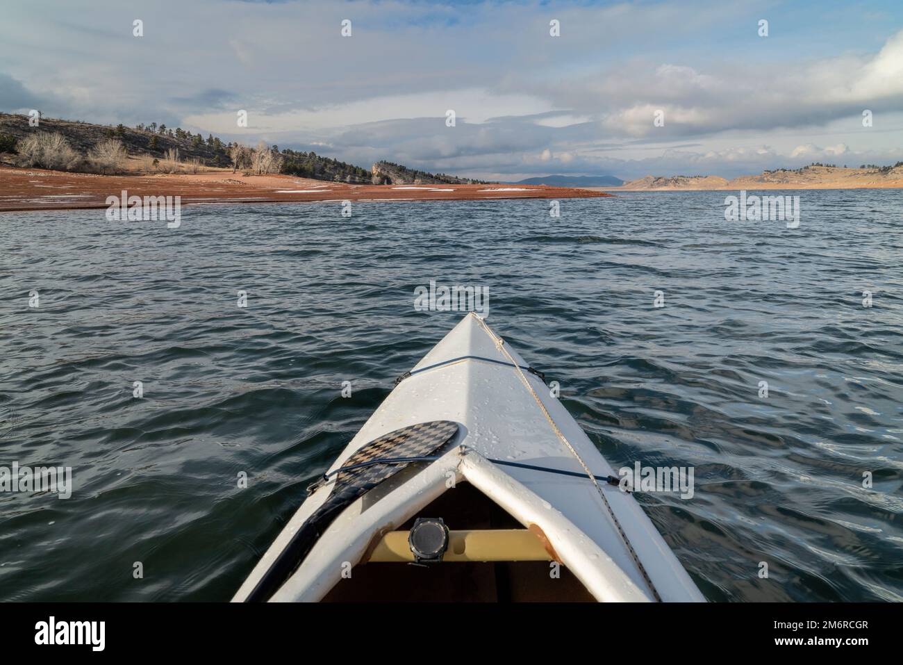 paddling expedition canoe in winter on Horsetooth Reservoir at ...
