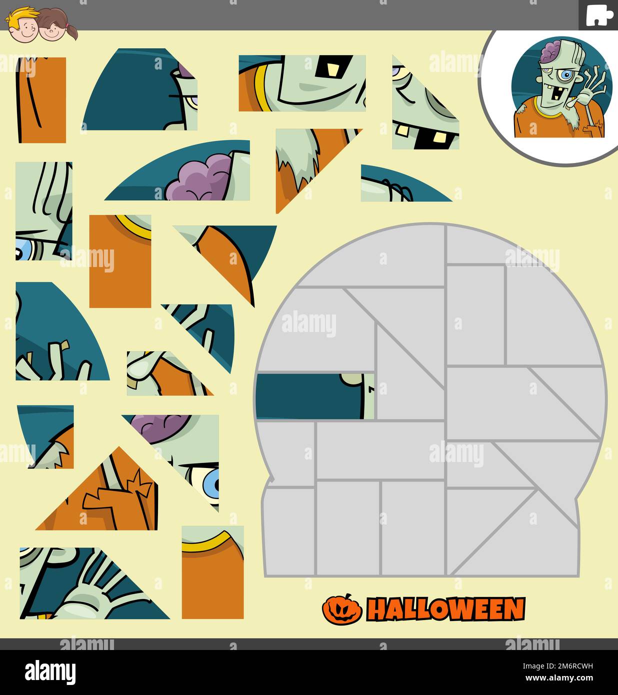 Jigsaw puzzle with cartoon zombie character on Halloween Stock Photo ...