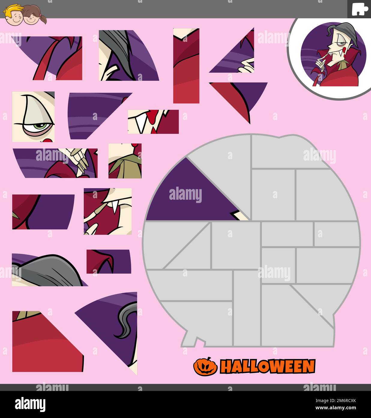 Jigsaw puzzle with cartoon vampire character on Halloween Stock Photo ...