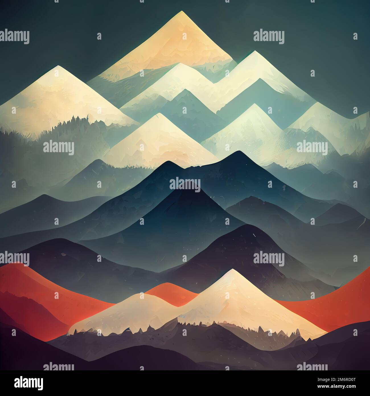 Stylized flat illustration of a mountain landscape. Digital ...