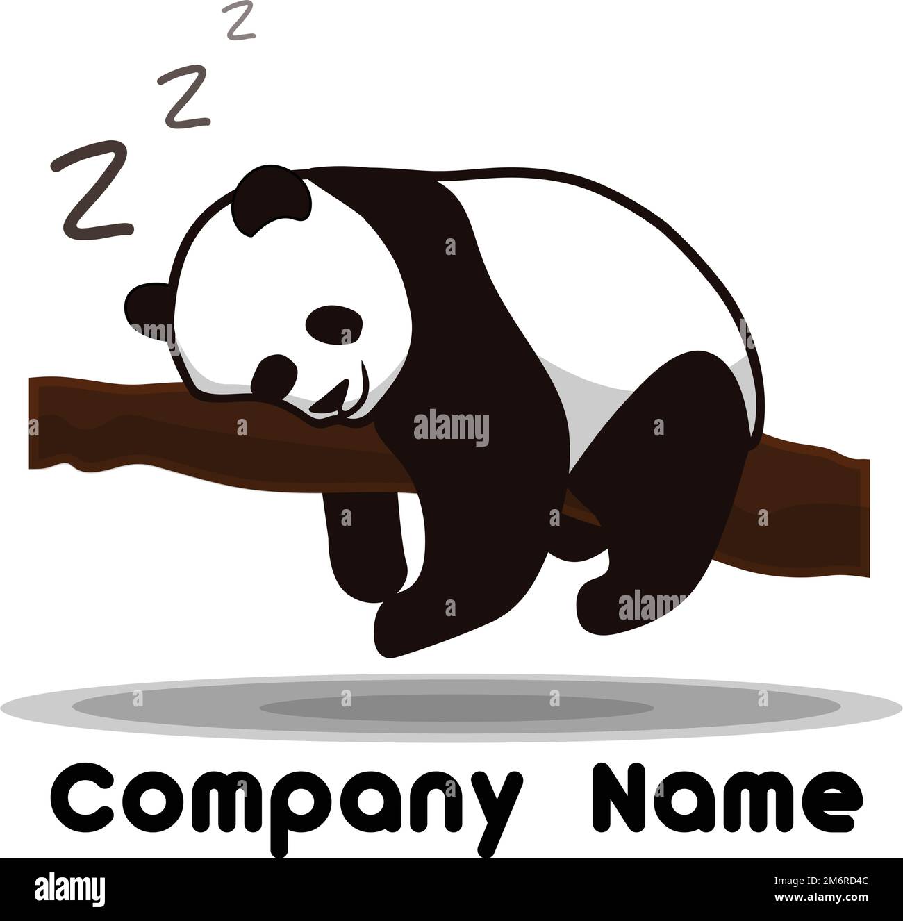 A digital illustration of a cute panda sleeping on a log on a white ...