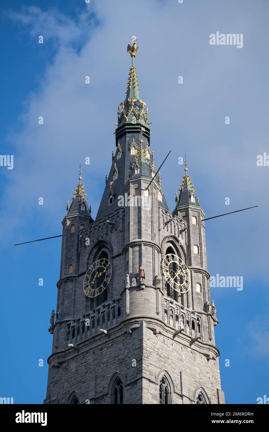 The medieval tower in Belfry of Ghent old city centre of Ghent Belgium ...