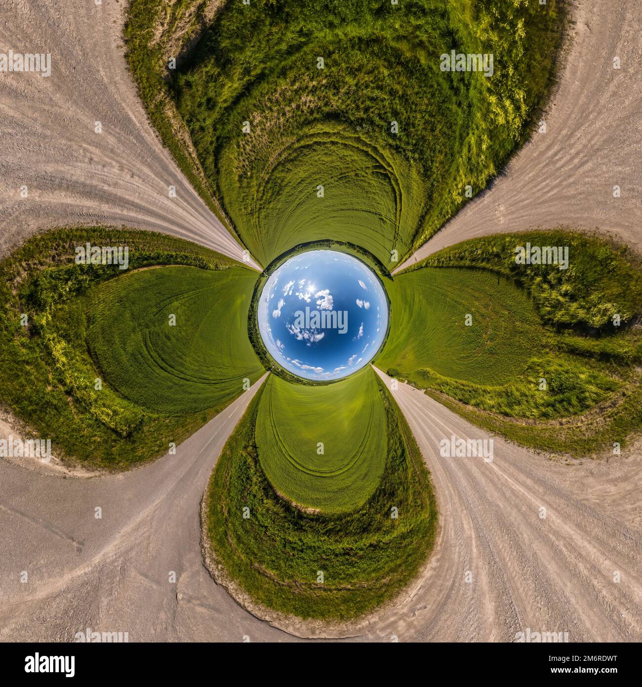Blue little planet ball. Inversion of tiny planet transformation of ...