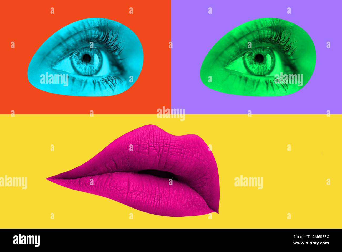 Contemporary art background with colored abstract face. Digital texture ...