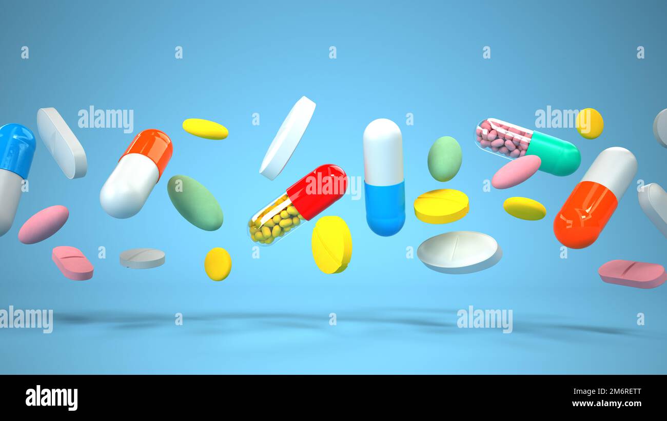 Pills floating hi-res stock photography and images - Alamy