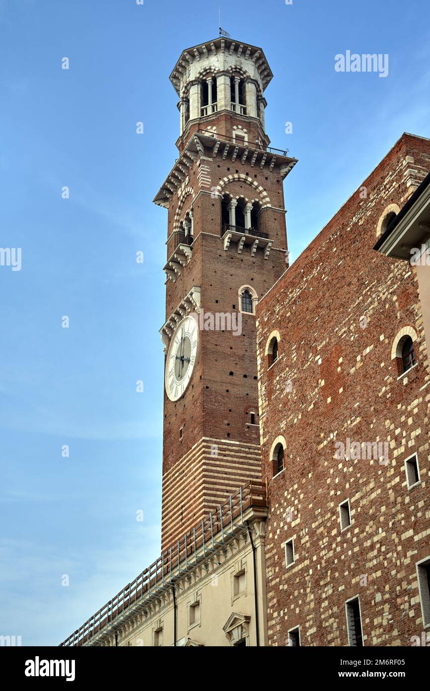 Medieval historic tower Torre dei Lamberti in the city of Verona, Italy ...