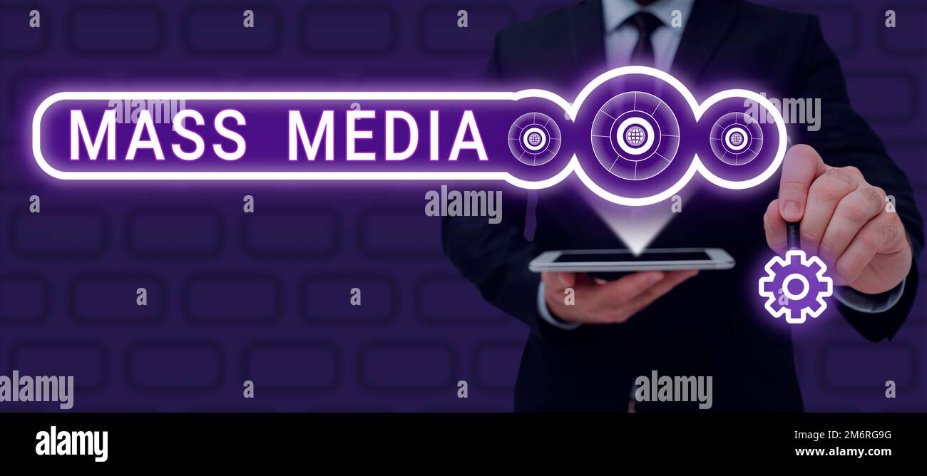 Text caption presenting Mass Media. Business approach Group people ...