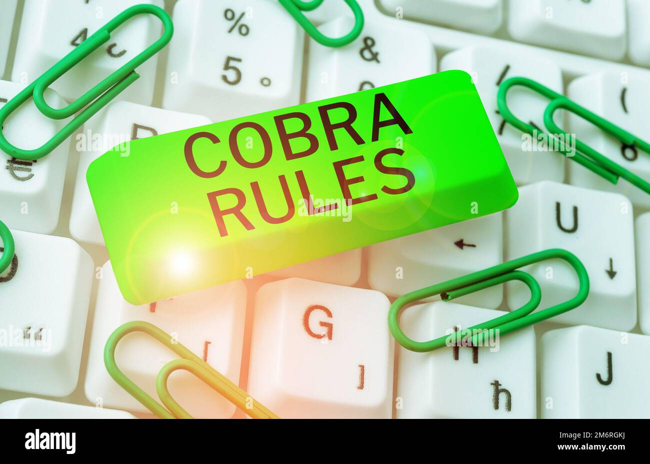 Hand writing sign Cobra Rules. Business approach gives workers who lose ...