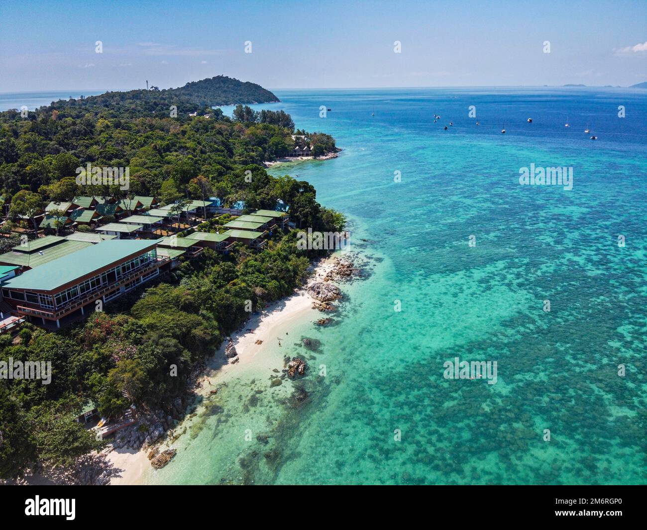 Aerial of North Point beach, Koh Lipe, Tarutao National Park, Thailand ...
