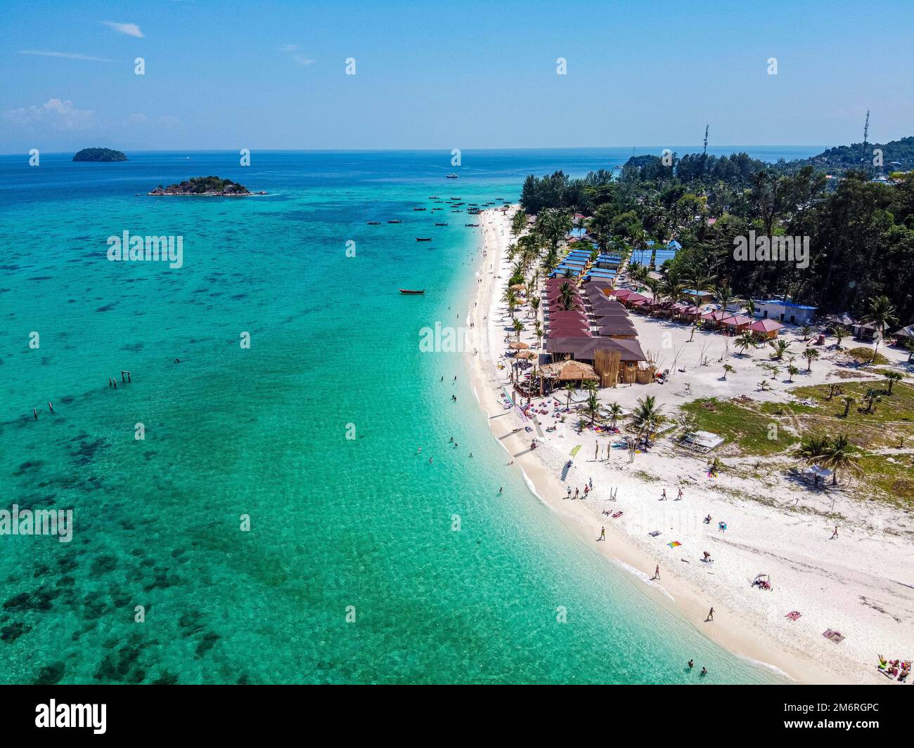 Aerial of sunrise beach, Koh Lipe, Tarutao National Park, Thailand ...