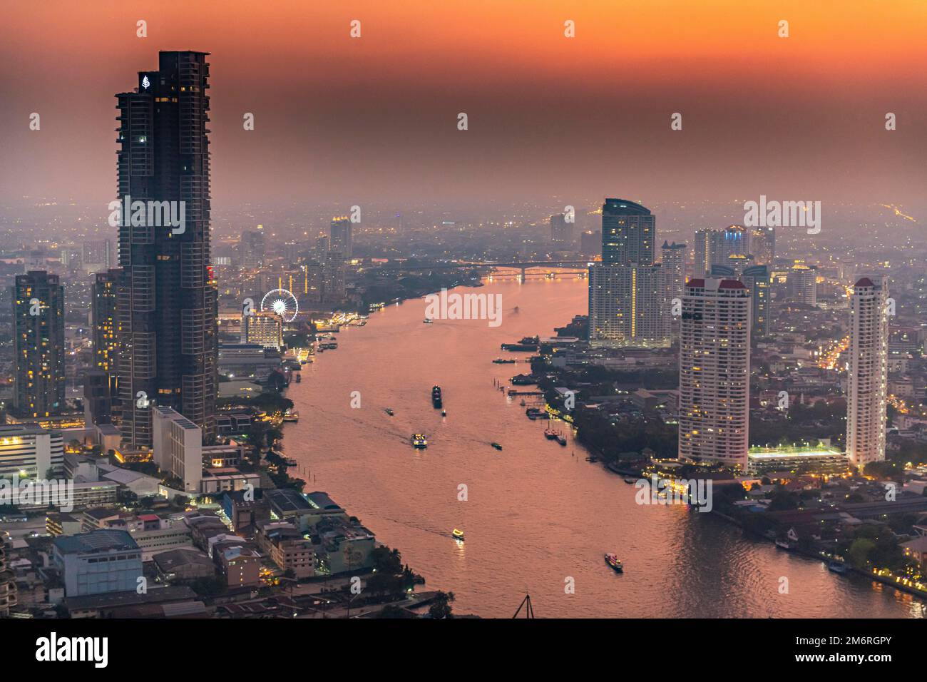 Sunset over Bangkok and the Chao Phraya River, Thailand Stock Photo - Alamy