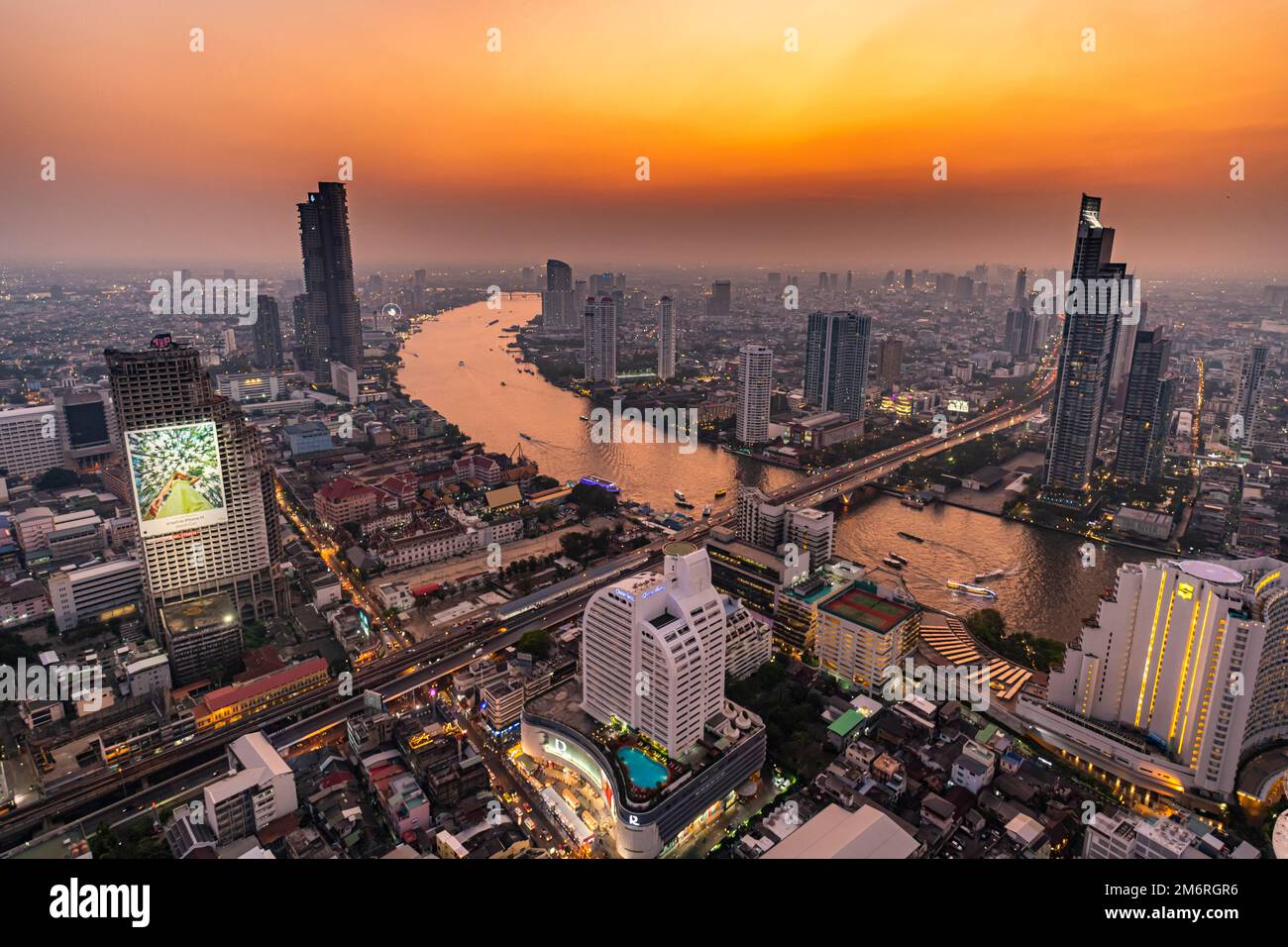 Sunset over Bangkok and the Chao Phraya River, Thailand Stock Photo - Alamy
