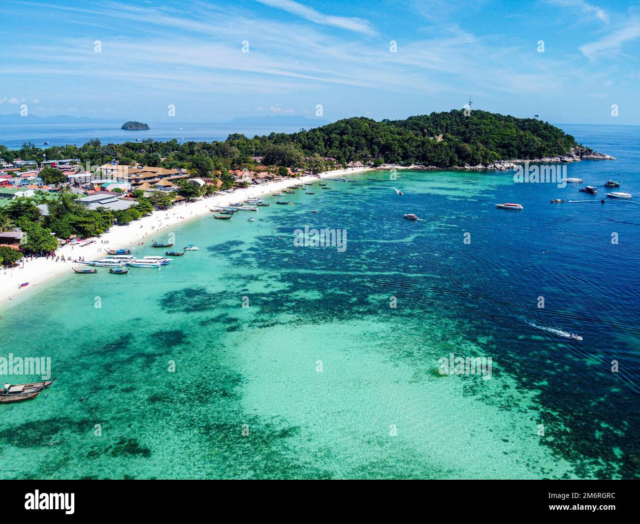 Aerial of Pattaya beach, Koh Lipe, Tarutao National Park, Thailand ...