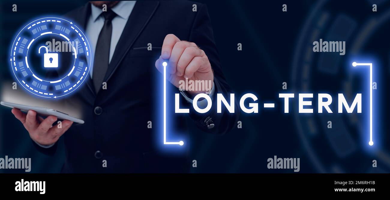 Text caption presenting Long Term. Business concept occurring over or ...