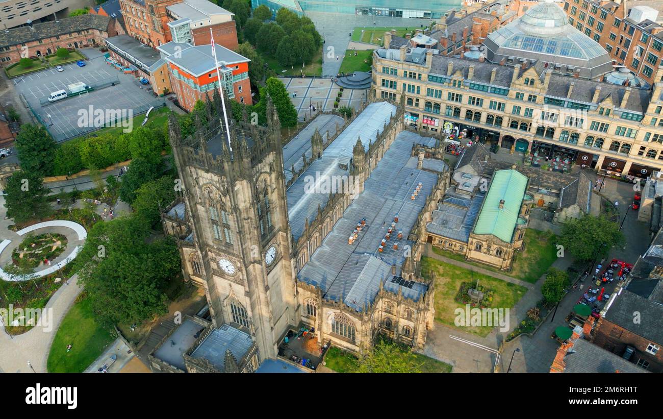 Manchester cathedral from above aerial hi-res stock photography and ...