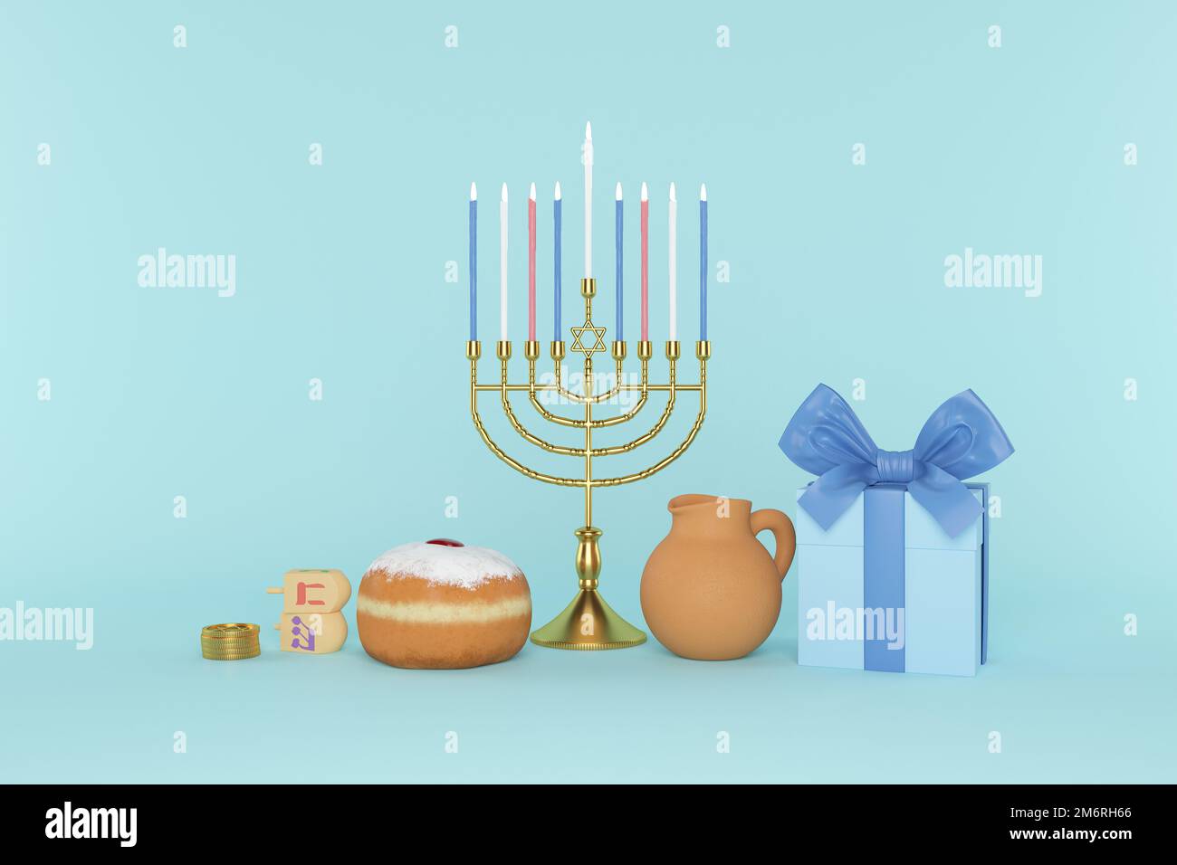 3d rendering Image of Jewish holiday Hanukkah with menorah or ...