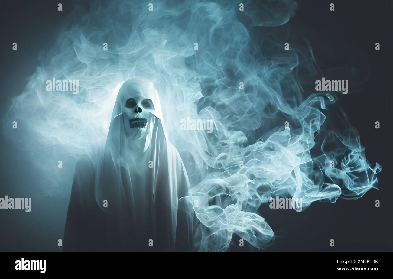 Scary ghost emerging out of smoke Halloween background Stock Photo - Alamy