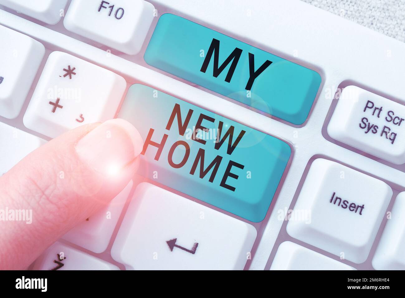 Sign displaying My New Home. Internet Concept Relocation moving to ...