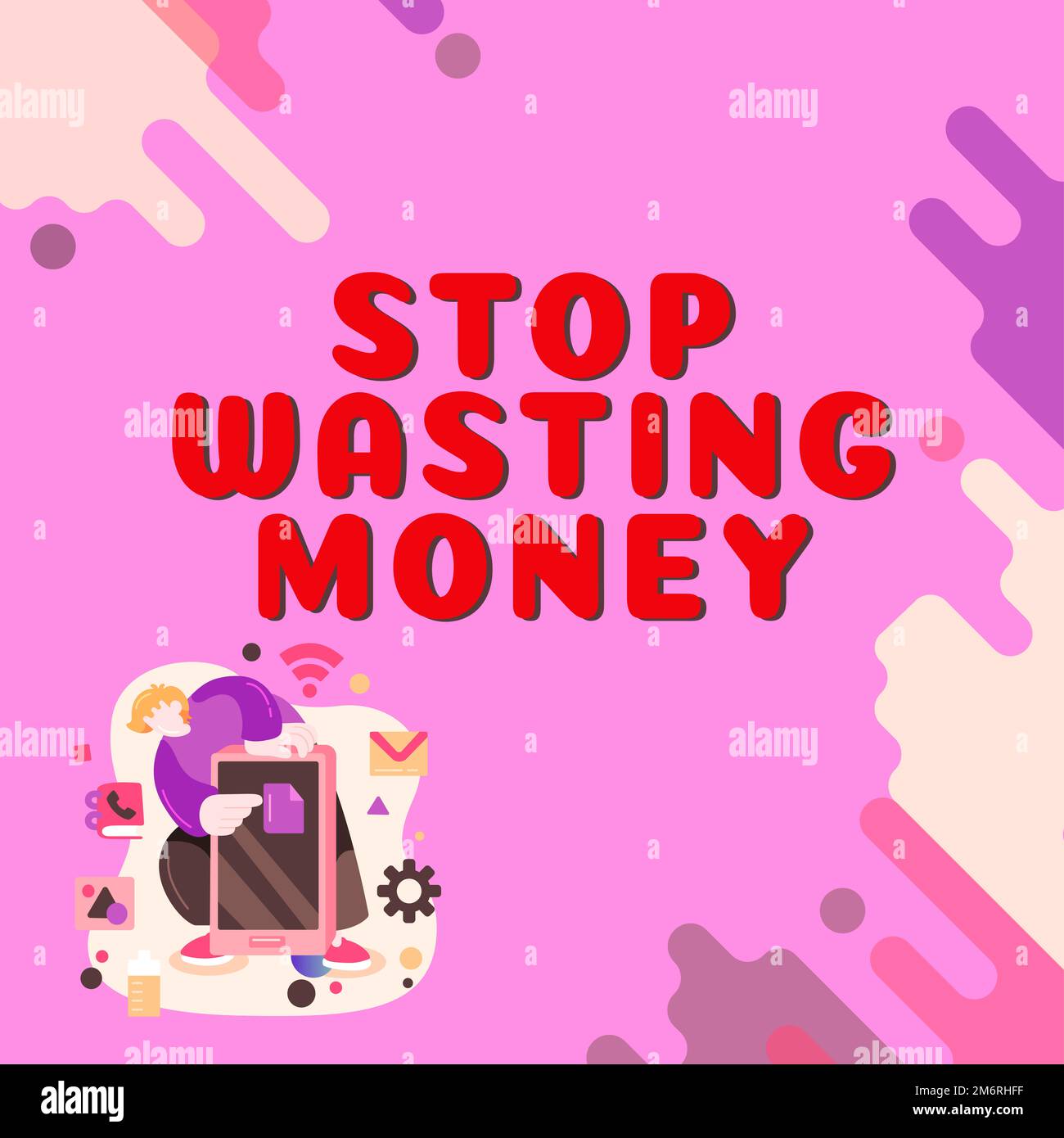 Hand writing sign Stop Wasting Money. Business idea advicing person or group to start saving and ...