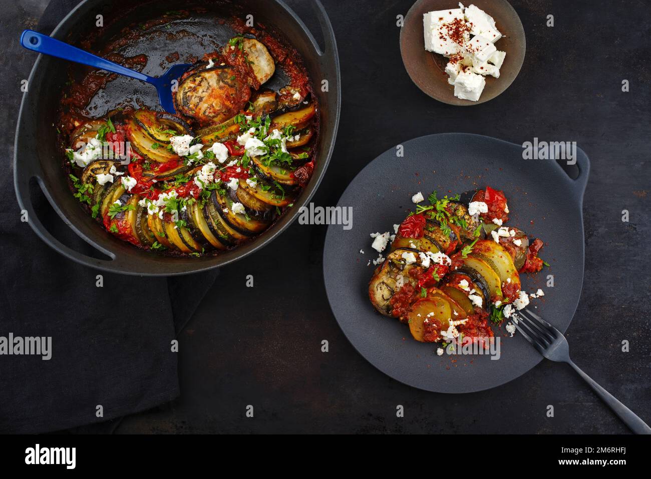 Modern style traditional Greek briam with sliced vegetable Stock Photo ...