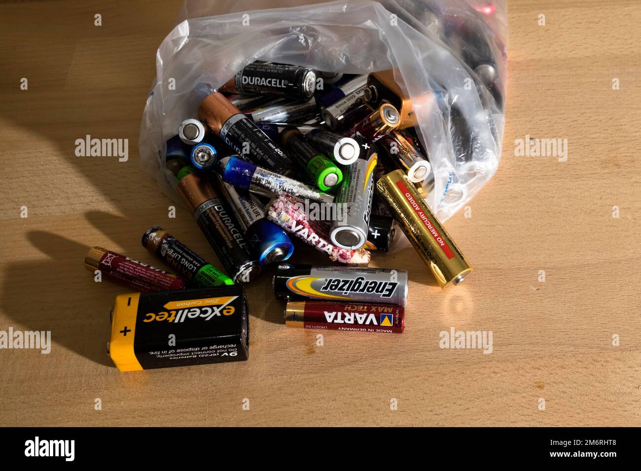Batteries for recycling. Mostly AA and AAA cells, two pp3 cells. Mixed ...