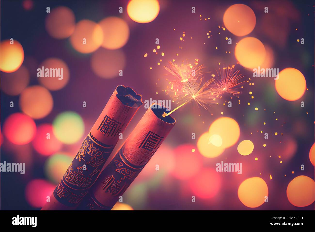 Chinese New Year Festival background and decorations Firecrackers. 3D ...
