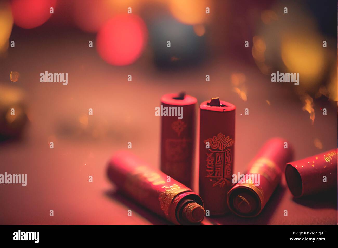 Chinese New Year Festival background and decorations Firecrackers. 3D ...