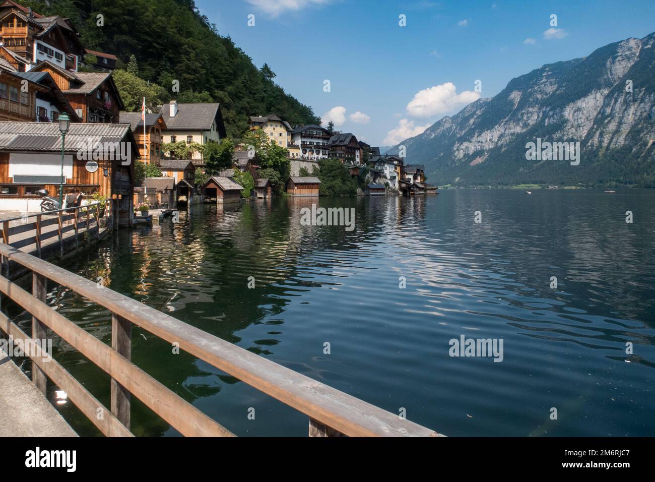 Hallstatt village on Lake Hallstatt's western shore in Austria's ...