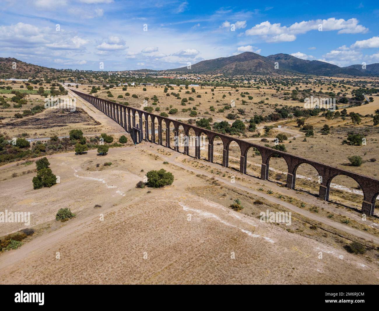 Aerial of the Unesco site, Aqueduct of Padre Tembleque, Mexico state ...