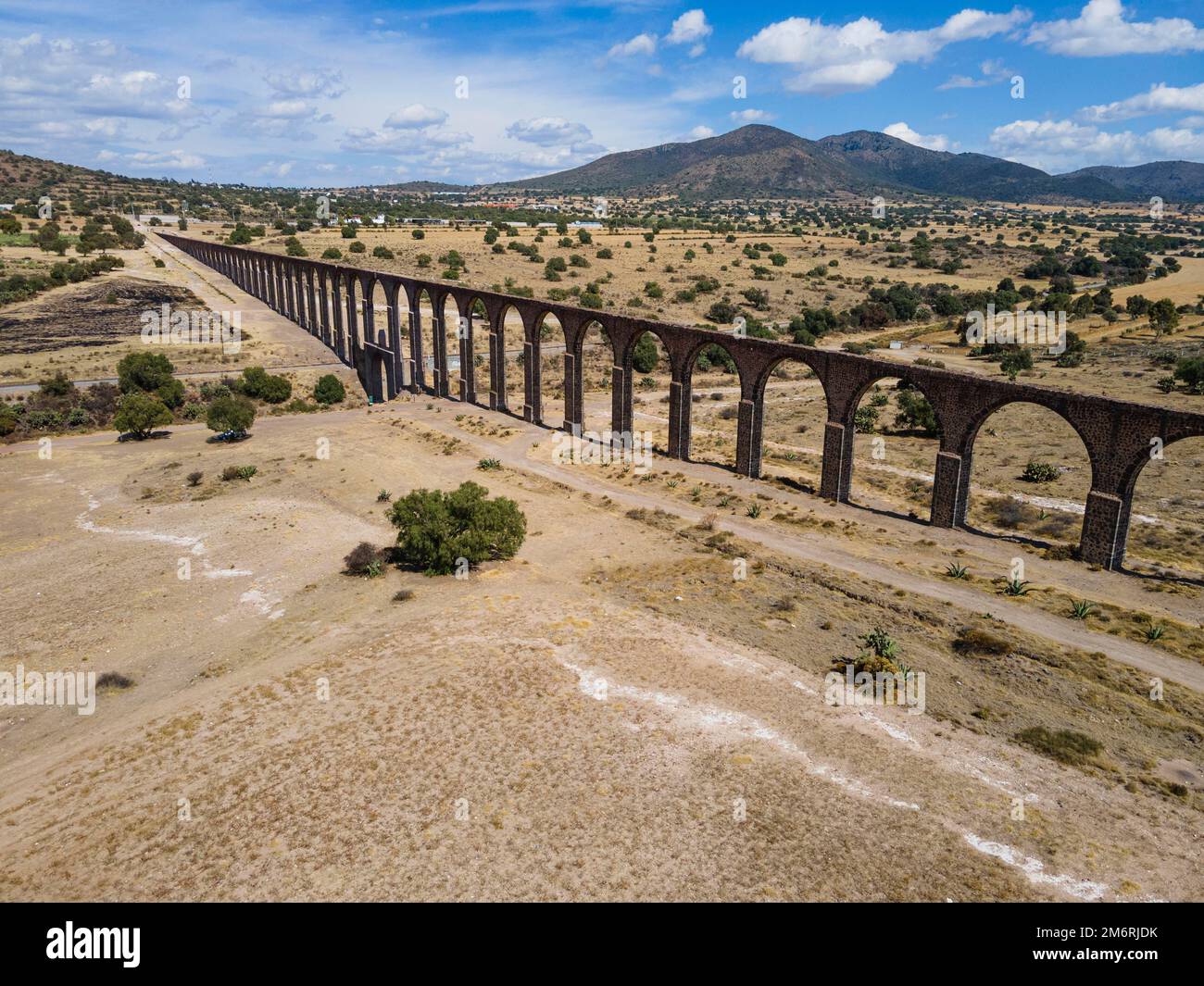 Aerial of the Unesco site, Aqueduct of Padre Tembleque, Mexico state ...