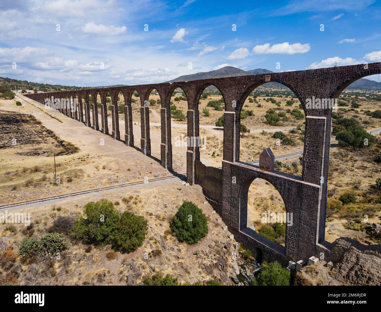 Aerial of the Unesco site, Aqueduct of Padre Tembleque, Mexico state ...
