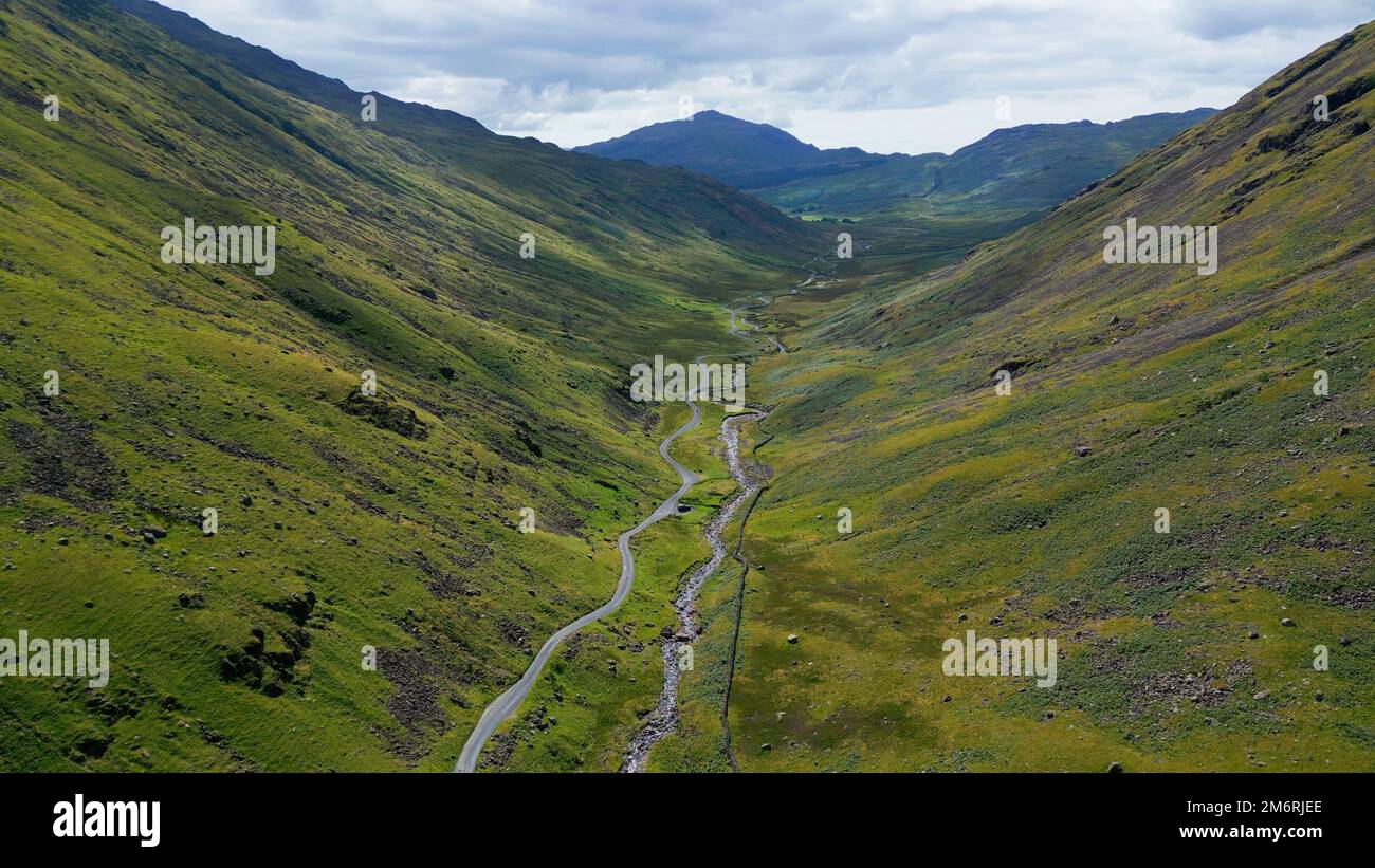 Beautiful valley in the Lake District National Park - aerial view ...