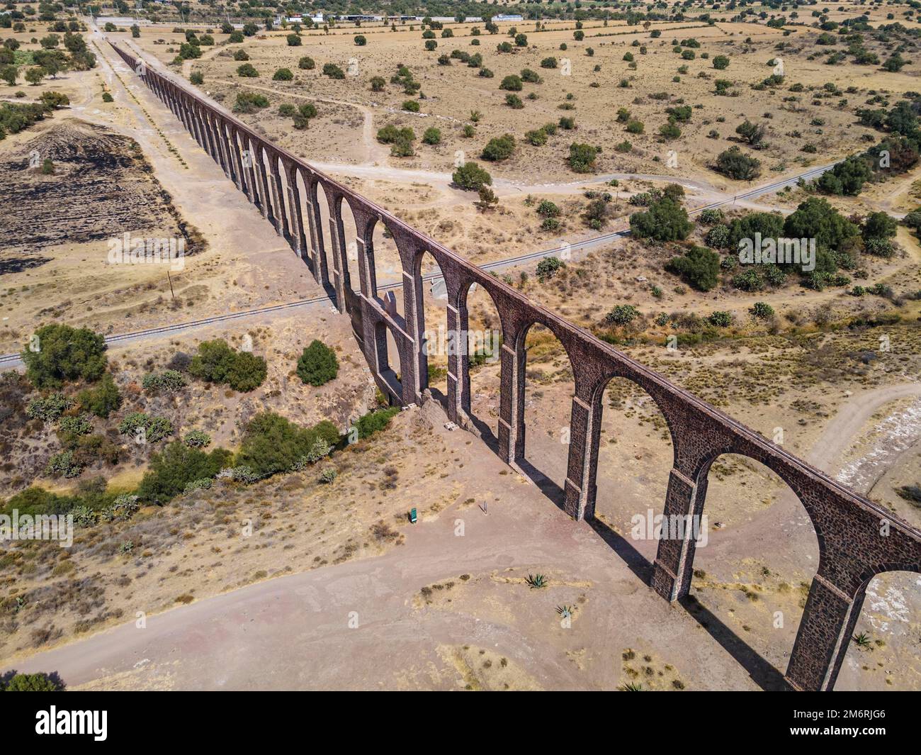 Aerial of the Unesco site, Aqueduct of Padre Tembleque, Mexico state ...