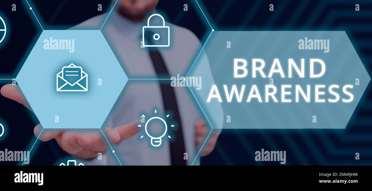 Writing displaying text Brand Awareness. Business idea name identifies ...