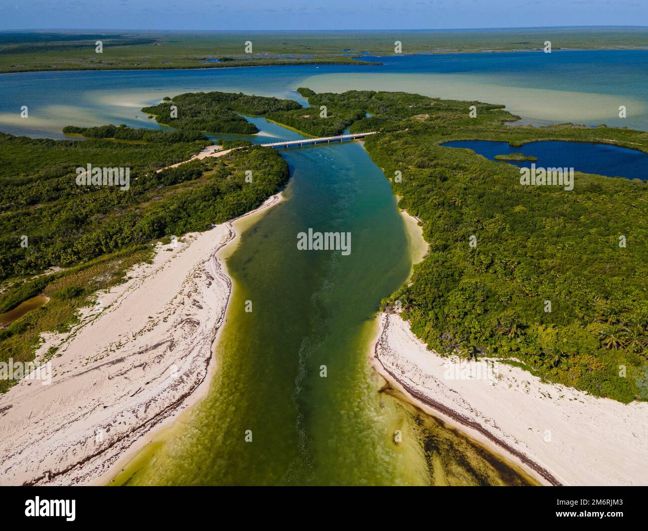 Aerial of the Unesco world heritage site biosphere reserve Sian Ka'an ...