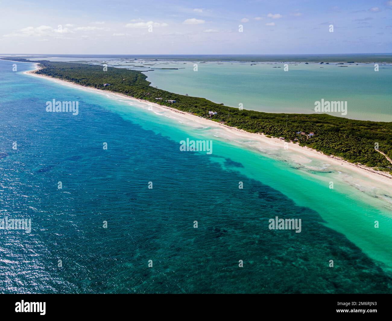 Aerial of the Unesco world heritage site biosphere reserve Sian Ka'an ...