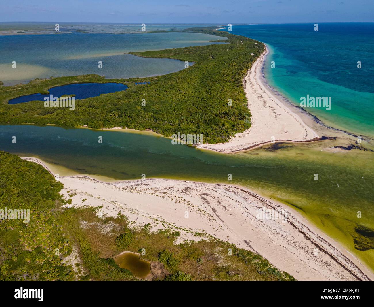 Aerial of the Unesco world heritage site biosphere reserve Sian Ka'an ...