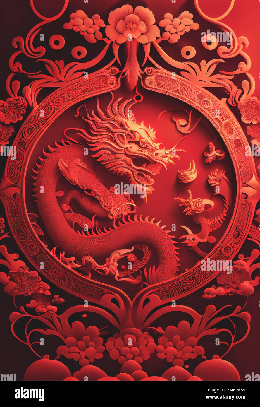 Chinese New Year Festival with red tone color background. 3D ...