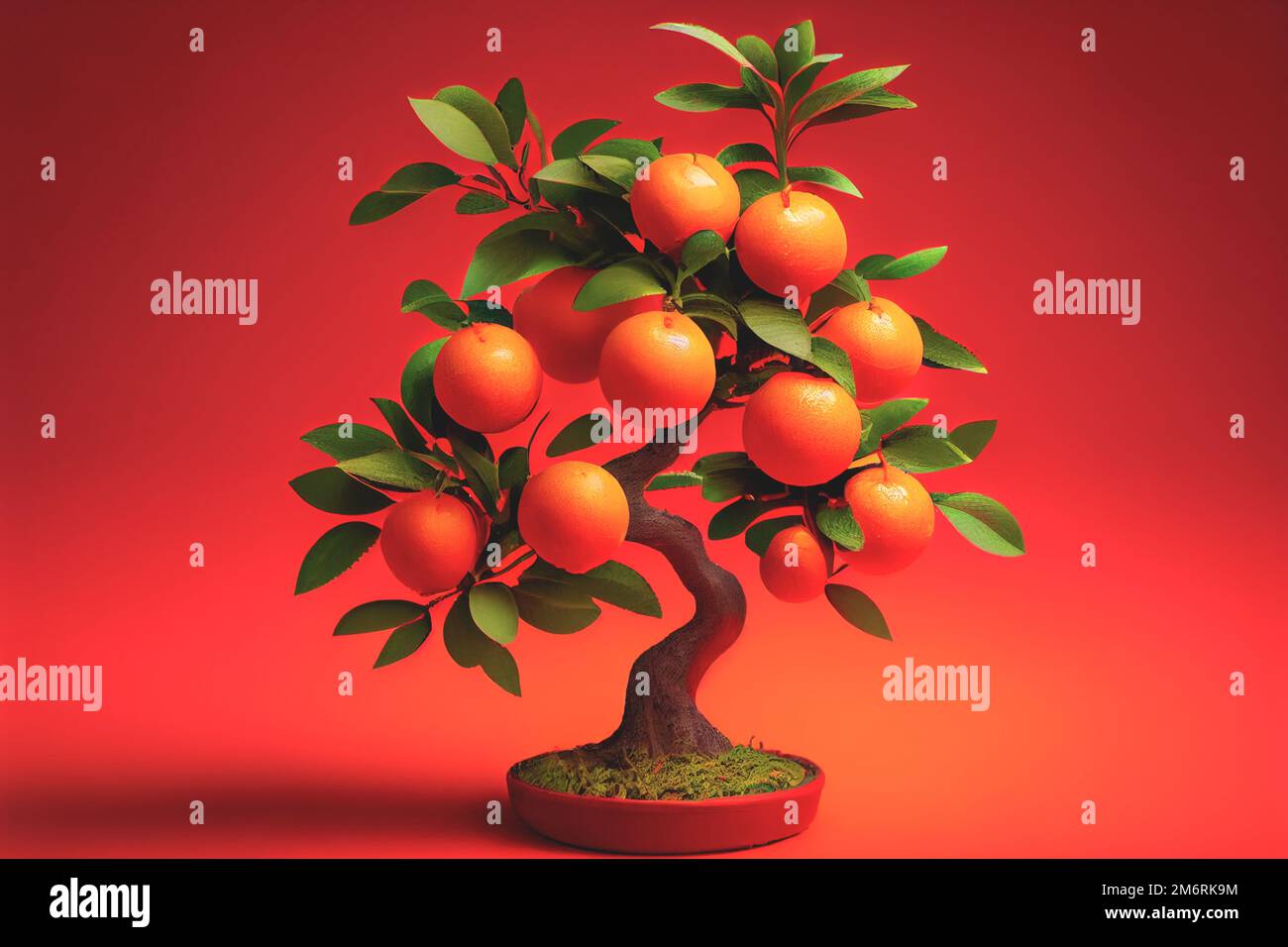 Mandarin Tree for Chinese New Year iseolate red background. 3D ...