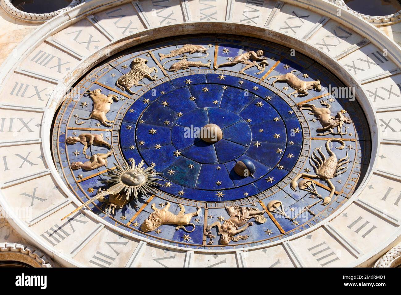 The astrological clock with moon phases and zodiac signs and dial made ...