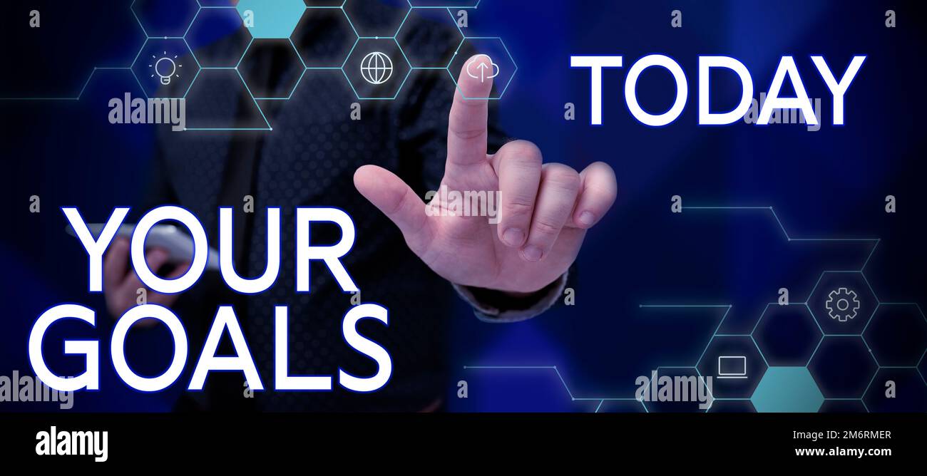 Hand writing sign Your Goals. Internet Concept Make the right actions ...